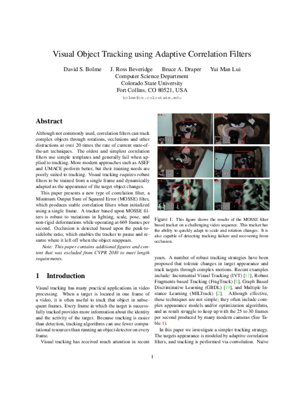 Pdf Visual Object Tracking Using Adaptive Correlation Filters