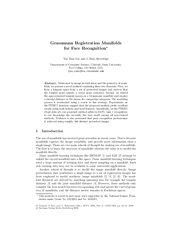 (PDF) Grassmann Registration Manifolds for Face Recognition