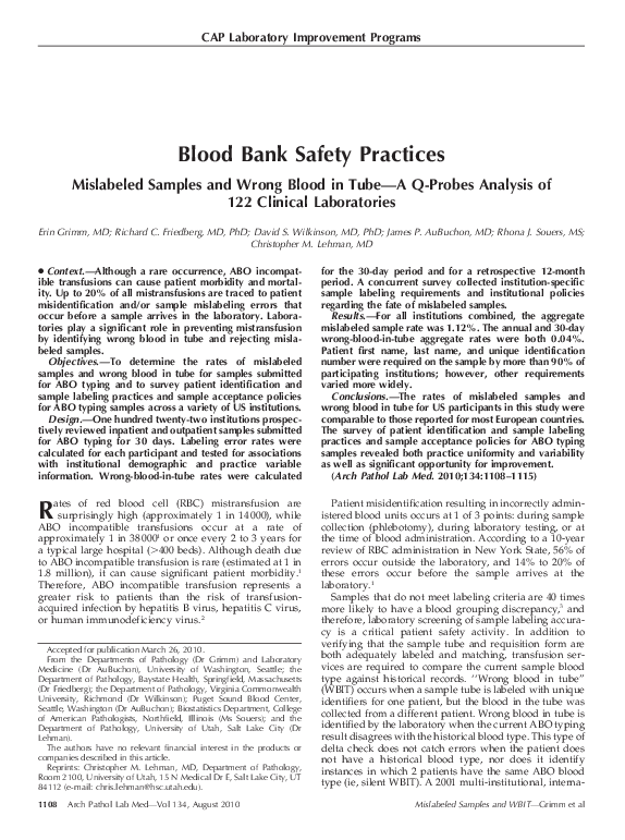 (PDF) Blood bank safety practices: mislabeled samples and wrong blood ...