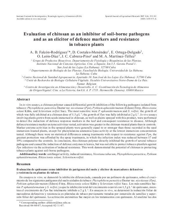 (PDF) Evaluation of chitosan as an inhibitor of soil-borne pathogens and as an elicitor of ...