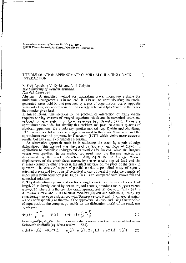 (PDF) The dislocation approximation for calculating crack interaction