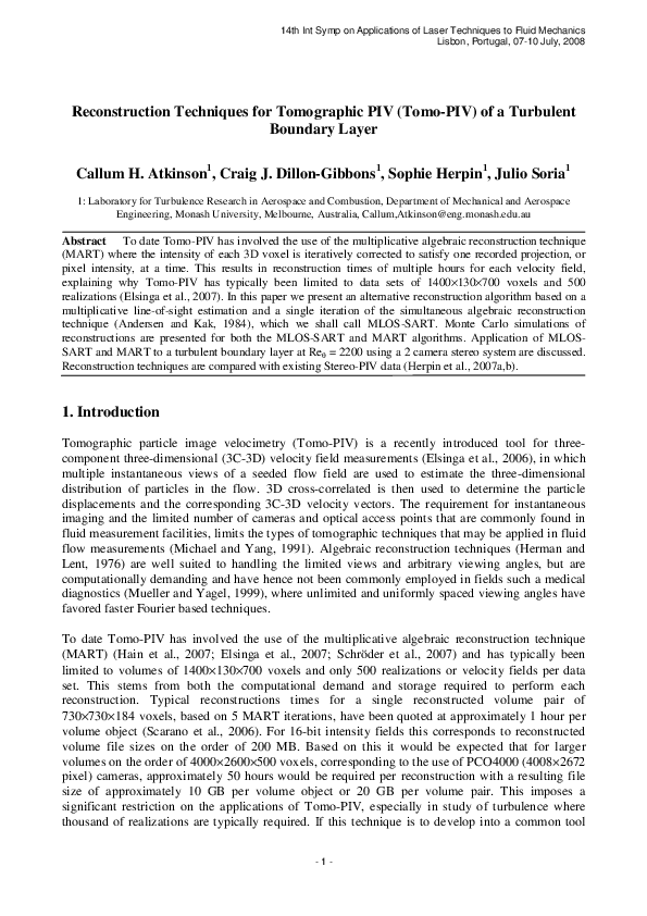 (PDF) Reconstruction techniques for tomographic piv (tomo-piv) of a ...