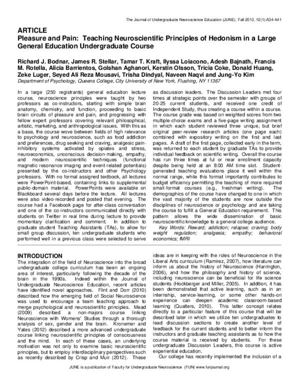 (PDF) Pleasure and pain: teaching neuroscientific principles of ...