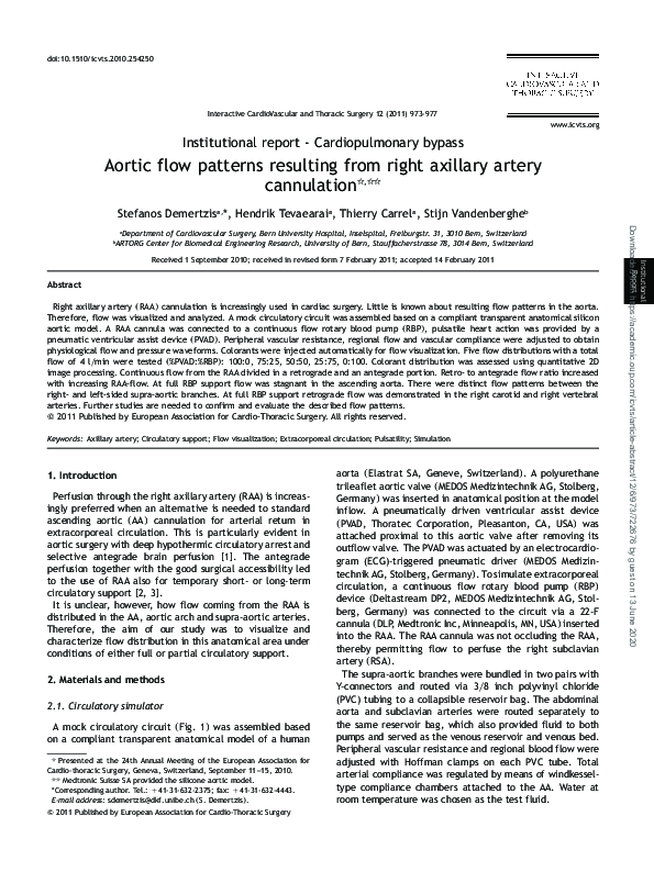 (PDF) Aortic flow patterns resulting from right axillary artery cannulation