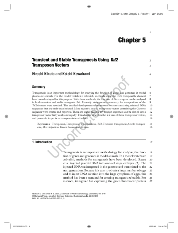 (PDF) Transient and stable transgenesis using tol2 transposon vectors
