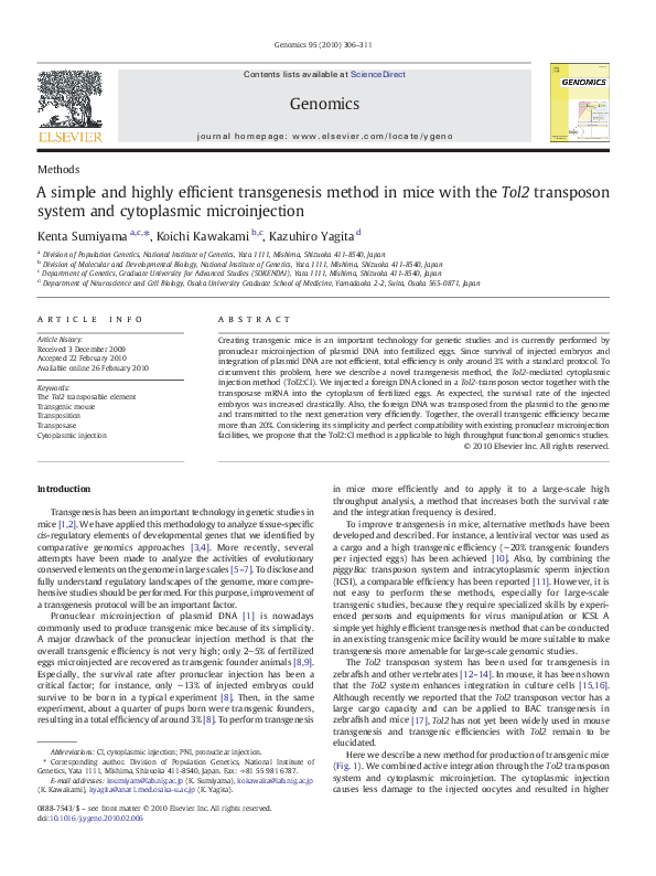 (PDF) A simple and highly efficient transgenesis method in mice with ...