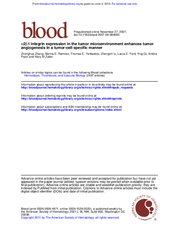 (PDF) 2 1 Integrin Expression in the Tumor Microenvironment Enhances ...