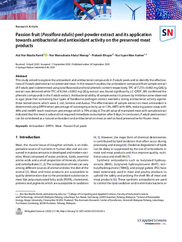 (PDF) Passion fruit (Passiflora edulis) peel powder extract and its application towards ...