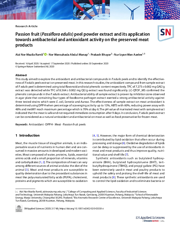 (PDF) Passion fruit (Passiflora edulis) peel powder extract and its application towards ...