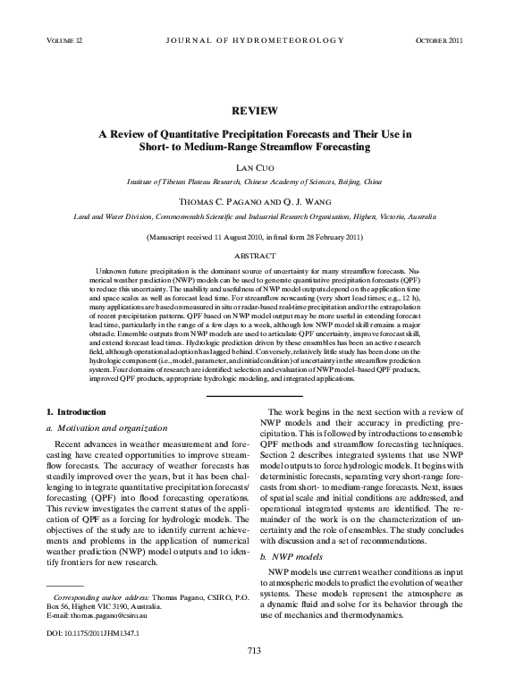 (PDF) A Review of Quantitative Precipitation Forecasts and Their Use in ...