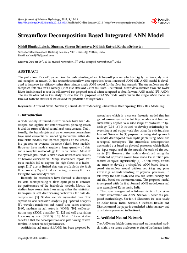 (PDF) Streamflow Decomposition Based Integrated ANN Model