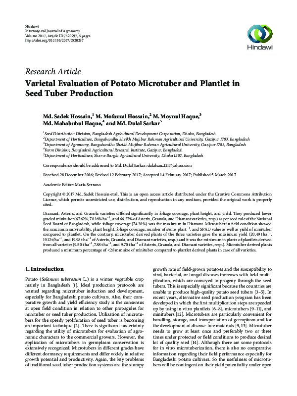 (PDF) Varietal Evaluation of Potato Microtuber and Plantlet in Seed ...
