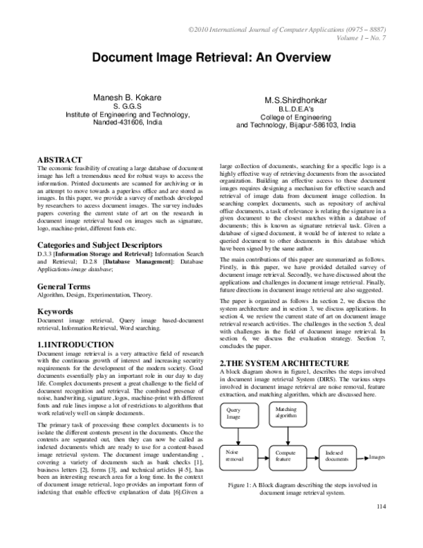 (PDF) Document Image Retrieval: An Overview