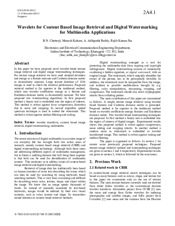 (PDF) Wavelets for Content Based Image Retrieval and Digital Watermarking for Multimedia ...