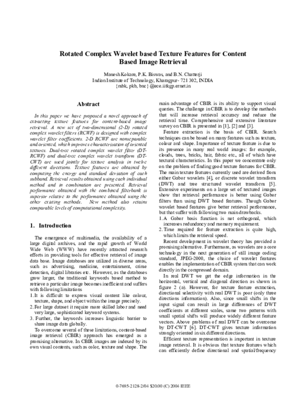 (PDF) Rotated complex wavelet based texture features for content based image retrieval