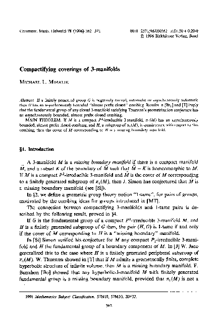 (PDF) Compactifying coverings of 3-manifolds