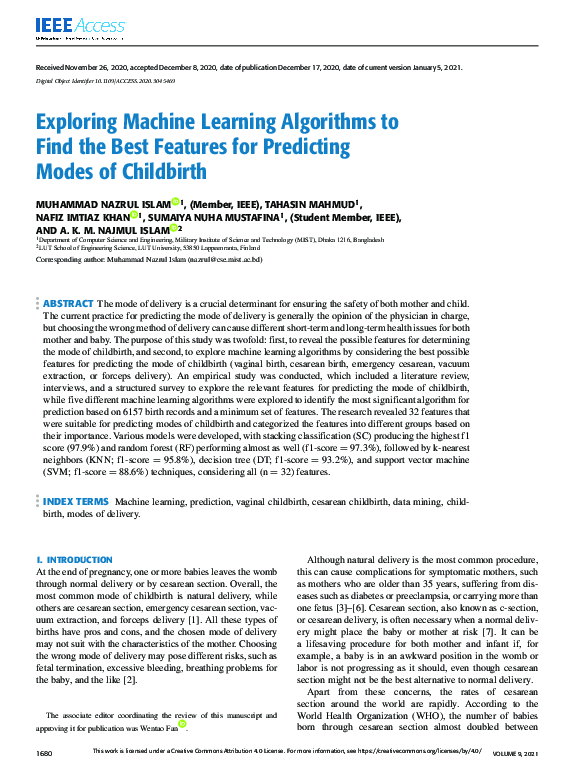 (PDF) Exploring Machine Learning Algorithms to Find the Best Features for Predicting Modes of ...