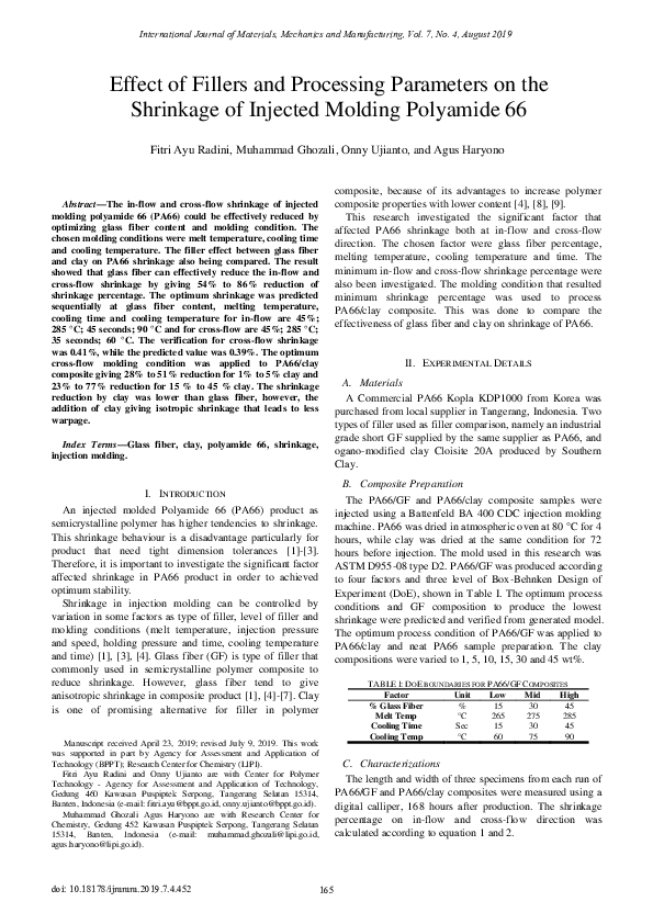 (PDF) Effect of Fillers and Processing Parameters on the Shrinkage of ...