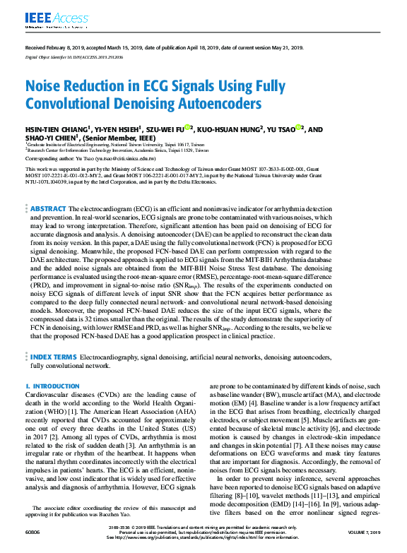 Pdf Noise Reduction In Ecg Signals Using Fully Convolutional
