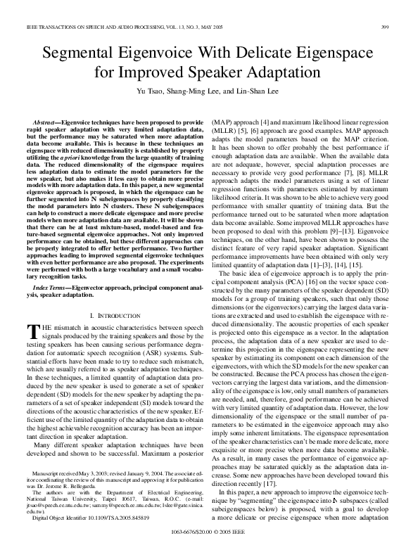 (PDF) Segmental eigenvoice with delicate eigenspace for improved speaker adaptation