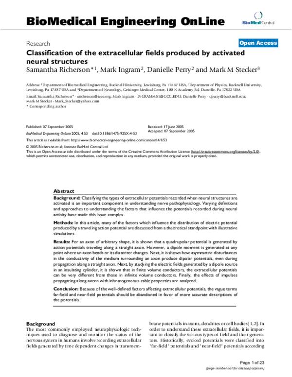 (PDF) Classification of the extracellular fields produced by activated ...