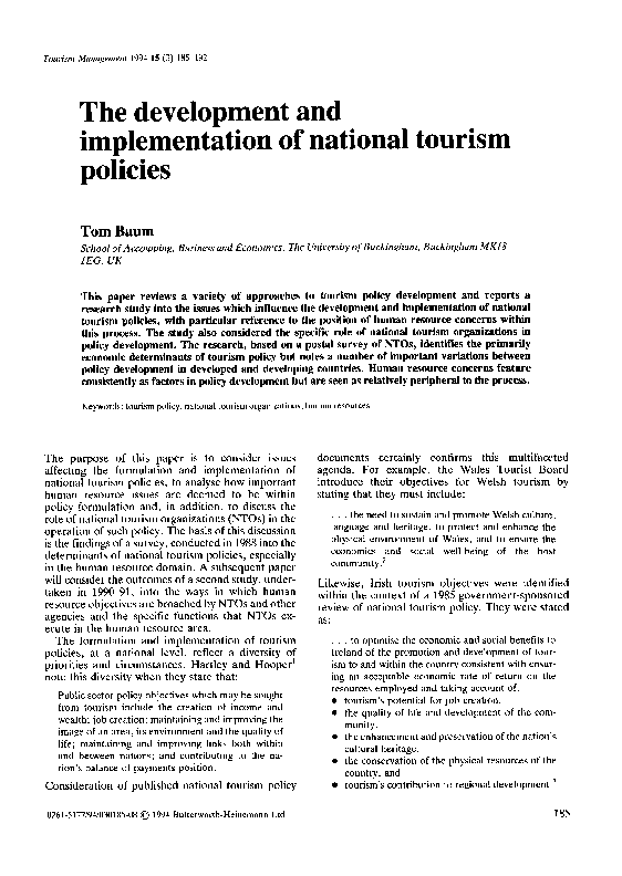 (PDF) The development and implementation of national tourism policies