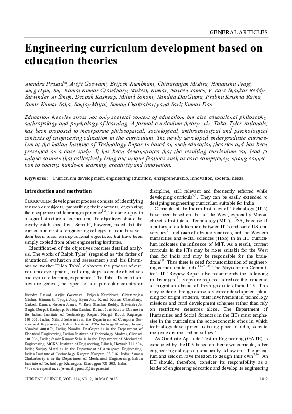 (PDF) Engineering Curriculum Development Based on Education Theories
