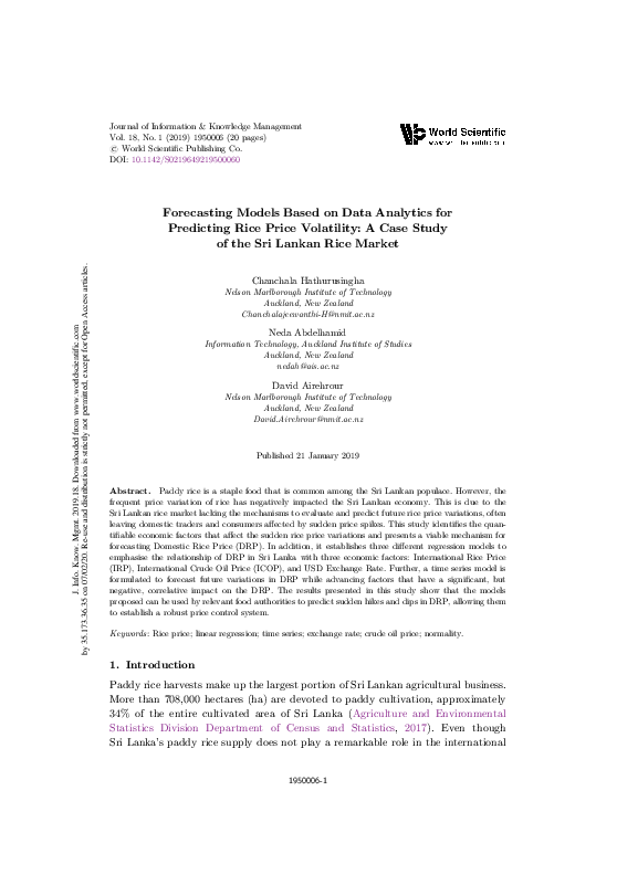 Pdf Forecasting Models Based On Data Analytics For Predicting Rice