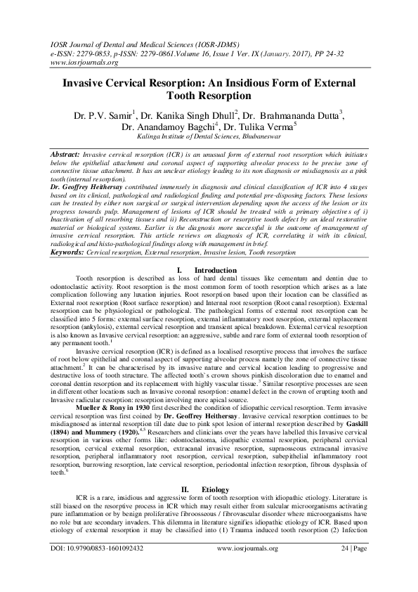 (PDF) Invasive Cervical Resorption: An Insidious Form of External Tooth ...