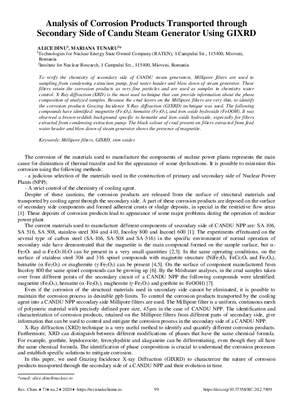 (PDF) Analysis of Corrosion Products Transported through Secondary Side ...