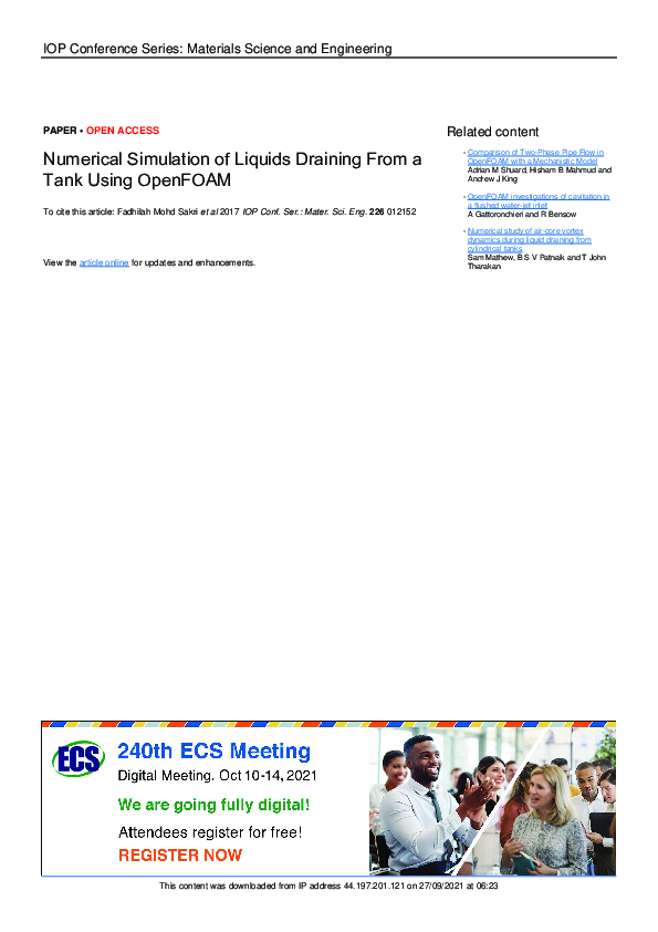 Pdf Numerical Simulation Of Liquids Draining From A Tank Using Openfoam