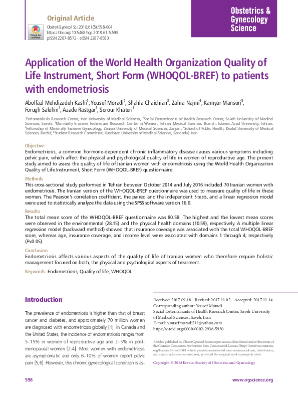 (PDF) Application of the World Health Organization Quality of Life ...