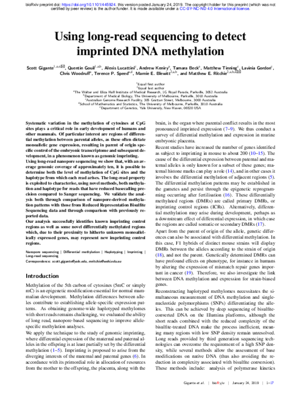Pdf Using Long Read Sequencing To Detect Imprinted Dna Methylation