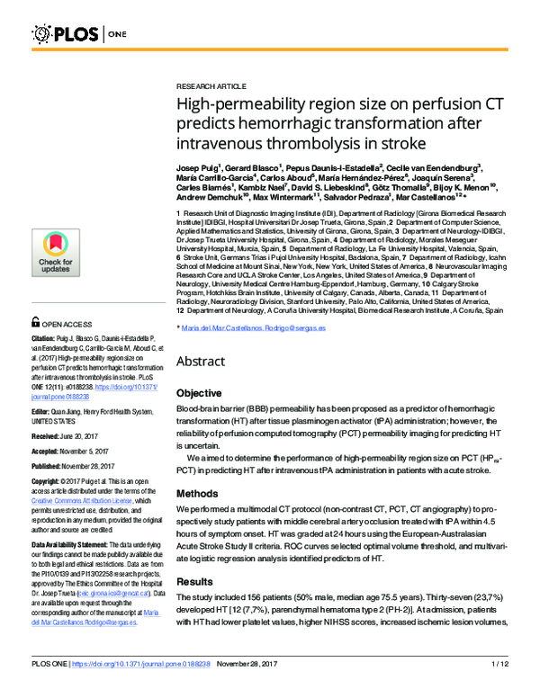 (PDF) High-permeability region size on perfusion CT predicts ...