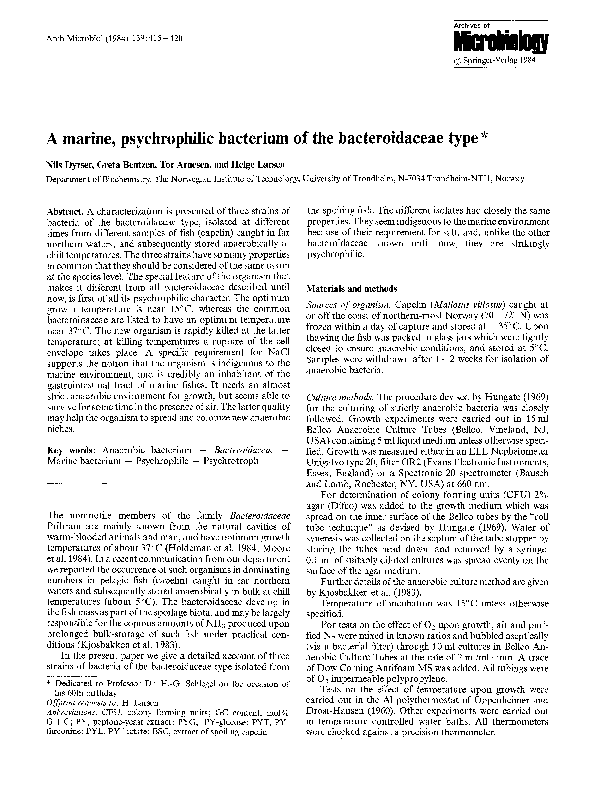 (PDF) A marine, psychrophilic bacterium of the bacteroidaceae type