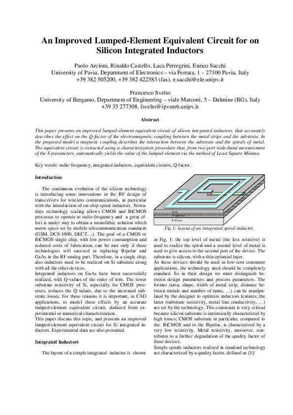 (PDF) An improved lumped-element equivalent circuit for on silicon integrated inductors