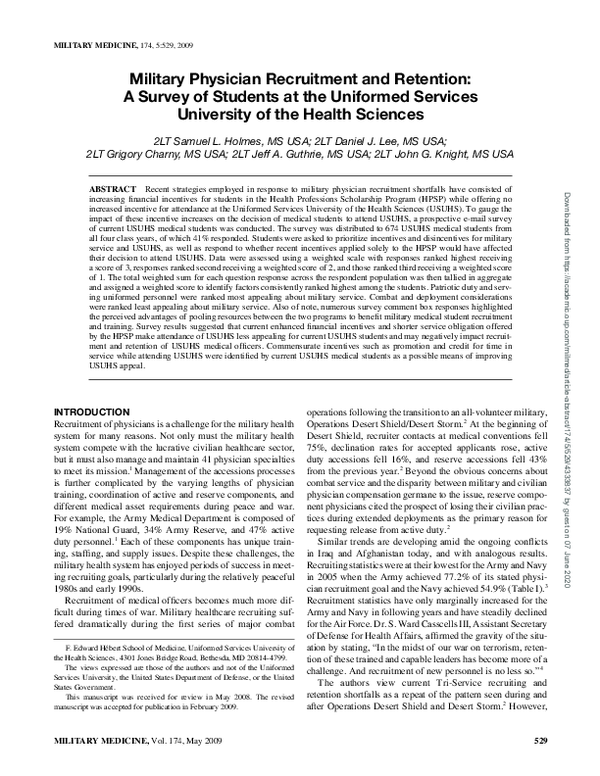 (PDF) Military Physician Recruitment and Retention: A Survey of ...