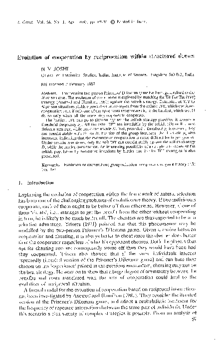 (PDF) Evolution of cooperation by reciprocation within structured demes