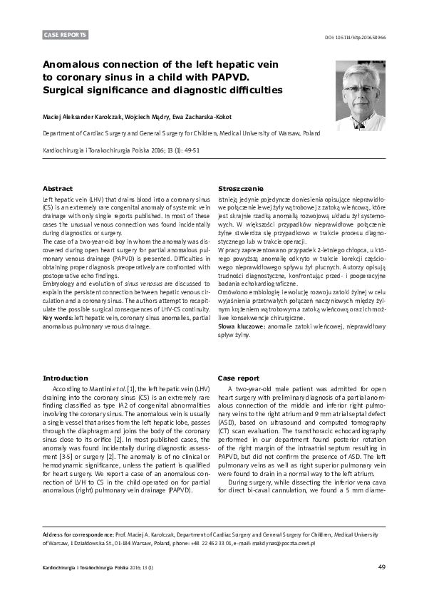 (PDF) Anomalous connection of the left hepatic vein to coronary sinus ...