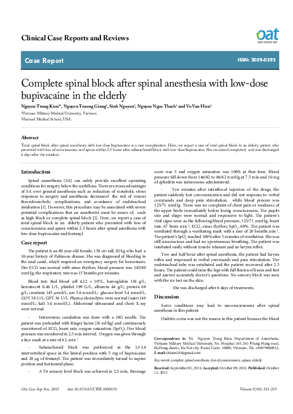 (PDF) Complete spinal block after spinal anesthesia with low-dose ...