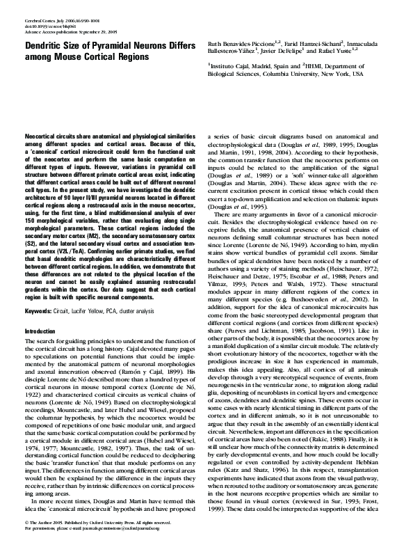 (PDF) Dendritic Size of Pyramidal Neurons Differs among Mouse Cortical ...