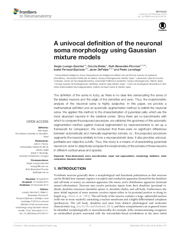 (PDF) A univocal definition of the neuronal soma morphology using ...