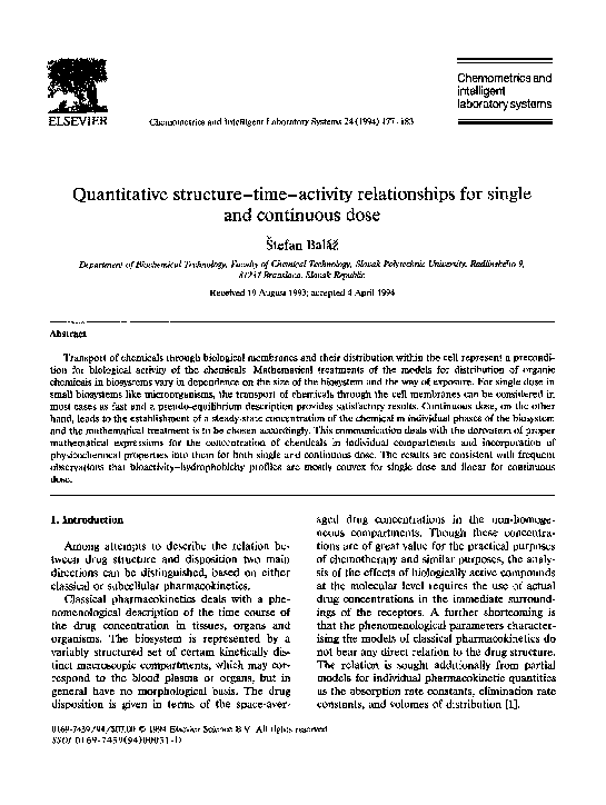 Pdf Quantitative Structure Time Activity Relationships For Single And Continuous Dose