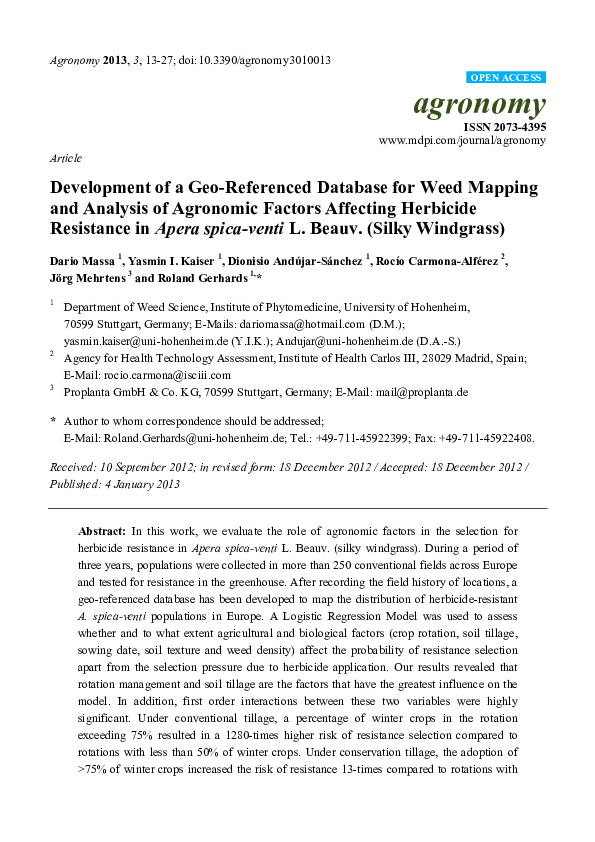 (PDF) Development of a Geo-Referenced Database for Weed Mapping and ...