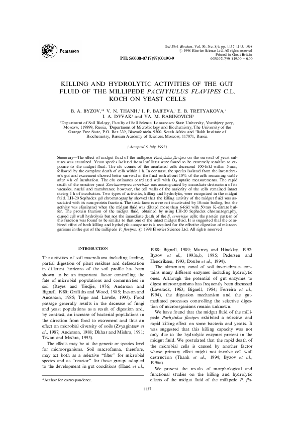 (PDF) Killing and hydrolytic activities of the gut fluid of the ...