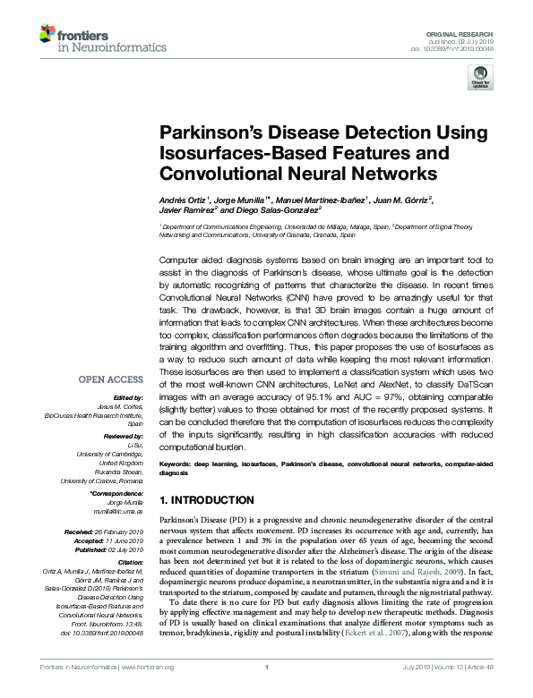 (PDF) Parkinson's Disease Detection Using Isosurfaces-Based Features ...