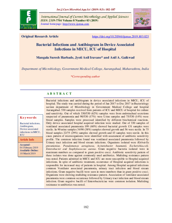 (PDF) Bacterial Infections and Antibiogram in Device Associated ...