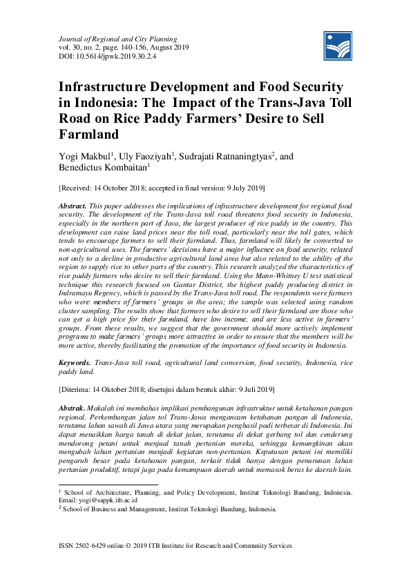 (PDF) Infrastructure Development and Food Security in Indonesia: The ...