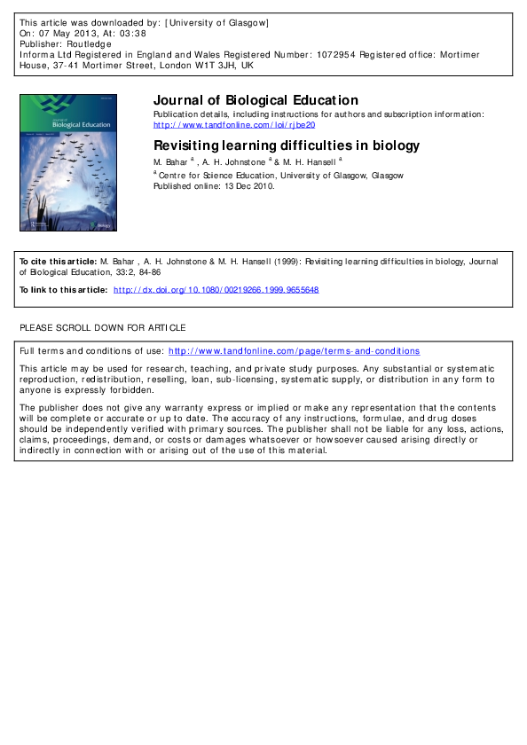 (PDF) Revisiting learning difficulties in biology