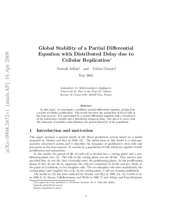 (PDF) Global stability of a partial differential equation with ...
